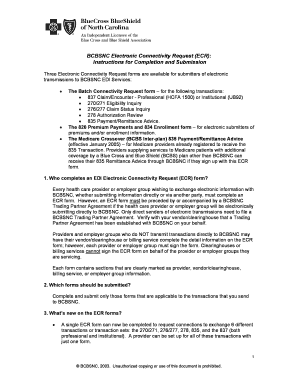 Fillable Online BCBSNC Electronic Connectivity Request (ECR): Fax Email ...