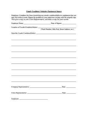 Fillable Online Unsafe Condition Defective Equipment Report Fax Email ...