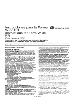 Fillable Online Instrucciones para la Forma W-3c PR, Instructions for ...