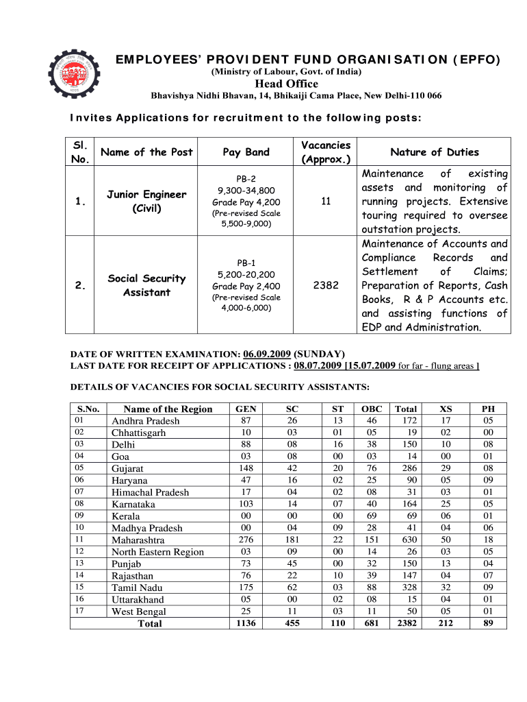 Fillable Online EMPLOYEES' PROVIDENT FUND ORGANISATION (EPFO) Head ...