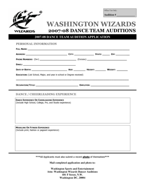 Fillable Online 2007-08 DANCE TEAM AUDITION APPLICATION - NBA.com Fax ...
