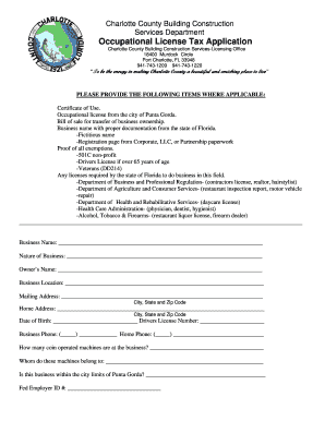 Fillable Online Occupational License Tax Application - Charlotte County ...
