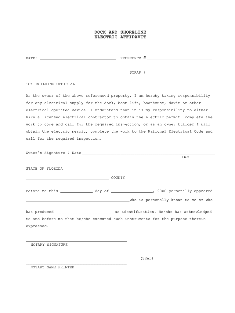 Fillable Online Dock and Shoreline Electric Affidavit Fax Email Print ...
