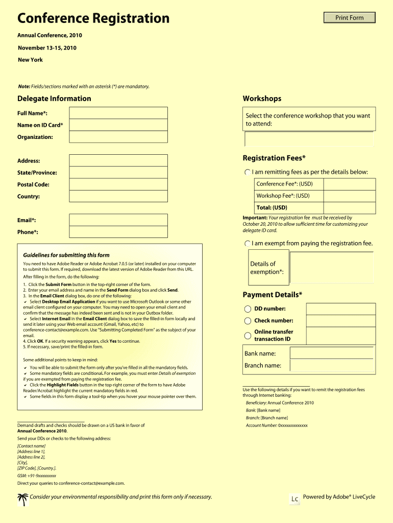 Fillable Online Annual Conference, 2010 Registration Form Fax Email ...