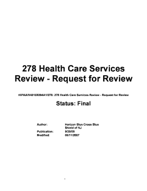 Fillable Online 278 Health Care Services Review - Request for Review ...