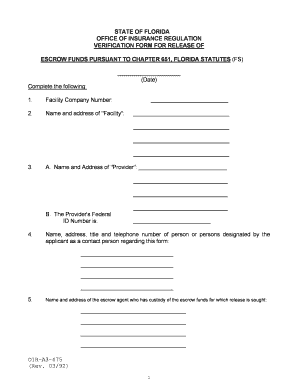 Fillable Online STATE OF FLORIDA OFFICE OF INSURANCE REGULATION ...