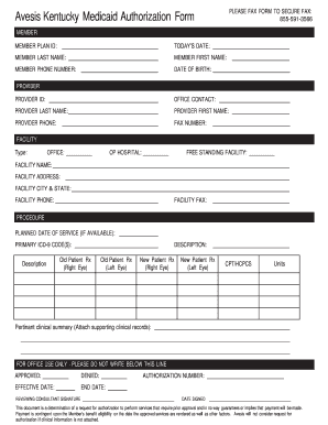 Fillable Online Avesis Kentucky Medicaid Authorization Form Fax Email ...