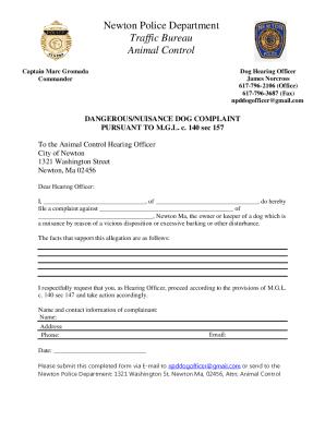 Fillable Online Dog Complaint Form - Newton Police Department Fax Email ...