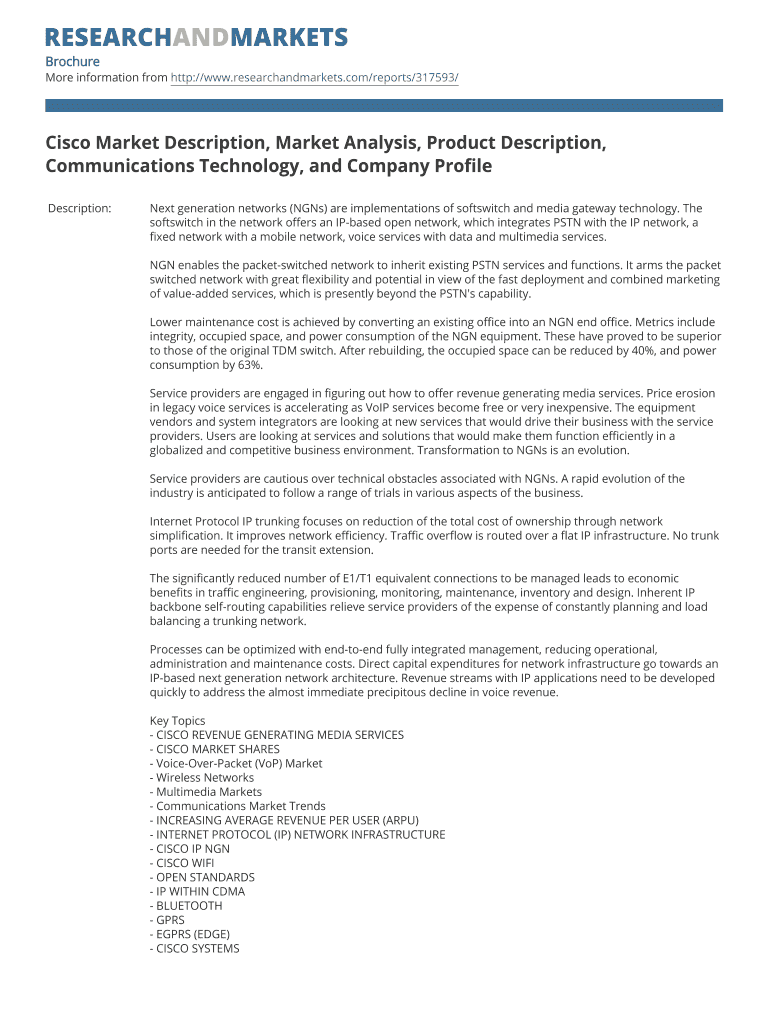 Fillable Online Cisco Market Description, Market Analysis, Product ...