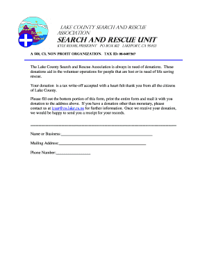 Fillable Online Lake County Search and Rescue Association Search and ...