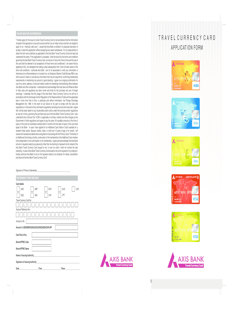 Fillable Online Authorization for Axis Travel Currency Card Fax Email Print - pdfFiller