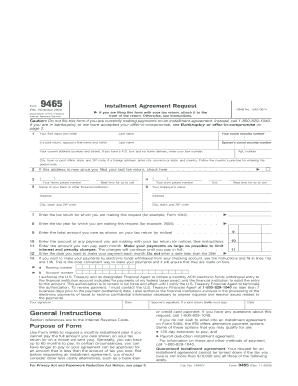 Fillable Online Form 9465 Installment Agreement Request - Free Online ...
