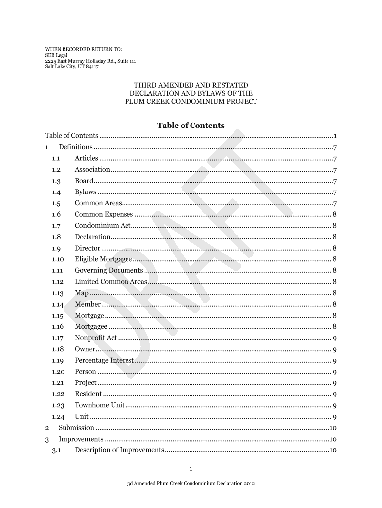 Fillable Online THIRD AMENDED AND RESTATED DECLARATION AND BYLAWS Fax ...