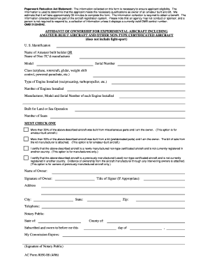 Fillable Online AFFIDAVIT OF OWNERSHIP FOR EXPERIMENTAL AIRCRAFT ...
