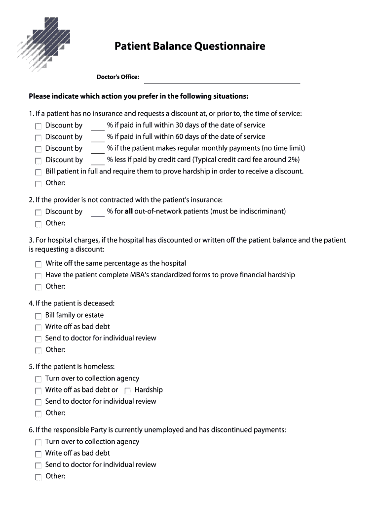 Fillable Online Patient Balance Questionnaire - MBA Medical Billing ...