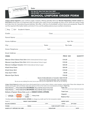Fillable Online SCHOOL UNIFORM ORDER FORM - K12.com Fax Email Print ...