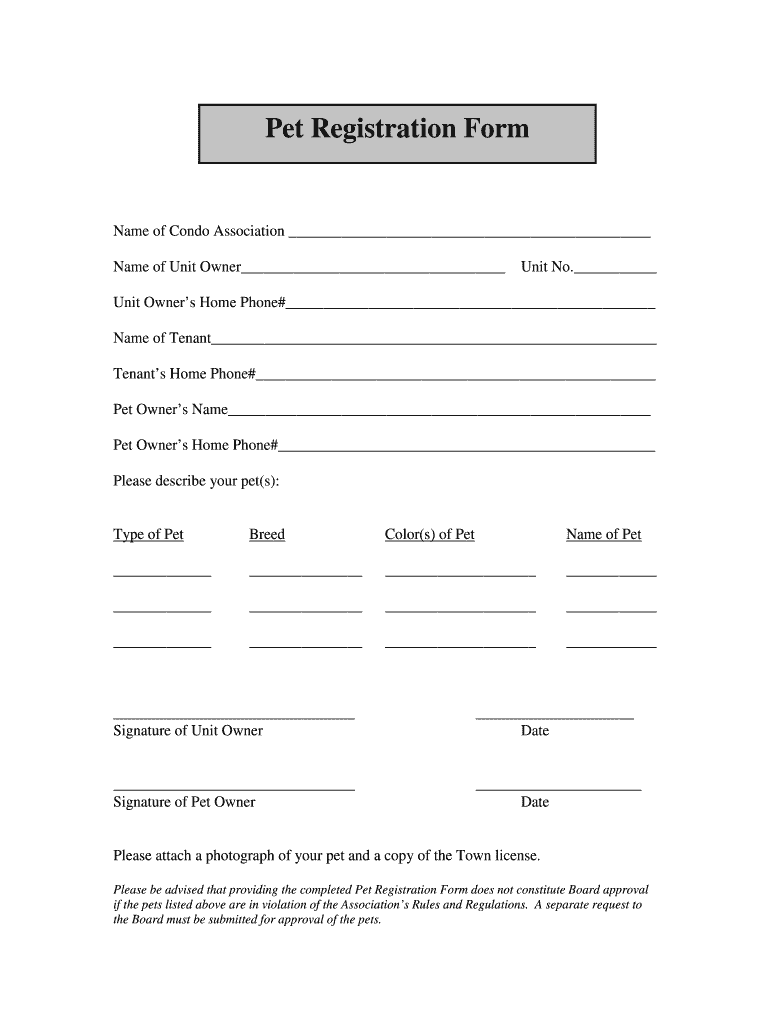 Fillable Online Pet Registration Form Fax Email Print - pdfFiller