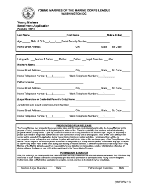 Fillable Online YOUNG MARINES OF THE MARINE CORPS LEAGUE WASHINGTON DC ...