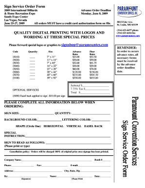 Fillable Online Sign Service Order Form QUALITY DIGITAL PRINTING ...