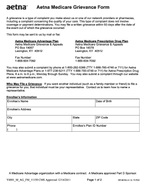 Fillable Online Aetna Medicare Grievance Form Fax Email Print - pdfFiller