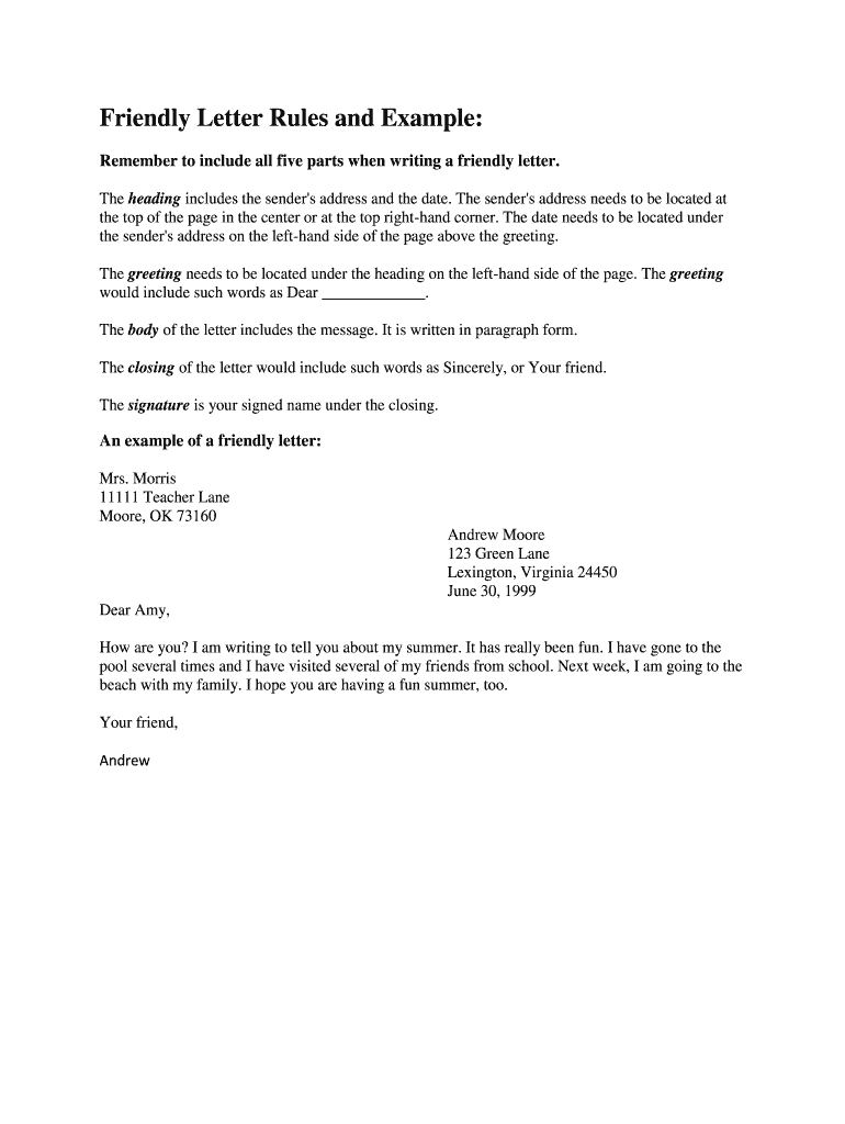 Fillable Online Friendly Letter Rules and Example Fax Email Print ...