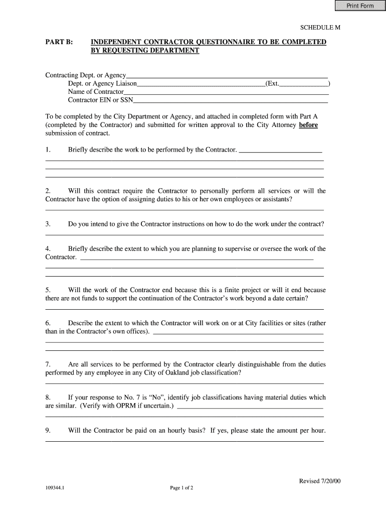 Fillable Online INDEPENDENT CONTRACTOR QUESTIONNAIRE Fax Email Print ...