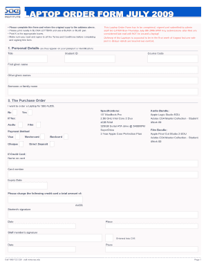 Fillable Online LAPTOP ORDER FORM JULY 2009 - SAE Byron Bay Fax Email ...