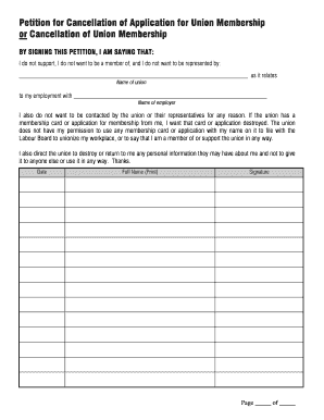 Fillable Online Petition for Cancellation of bApplicationb for Union ...