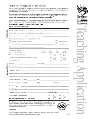 Teaching Application Form - Blank Fillable Template | Fill Out, Print ...