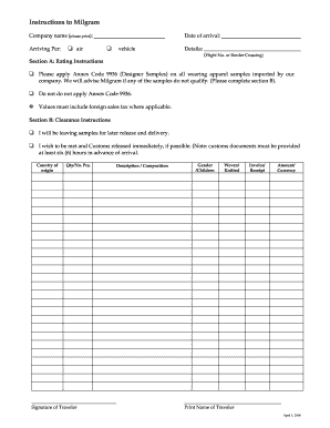 Fillable Online Hand-Carried Samples ----- Customs Designer Sample bb ...