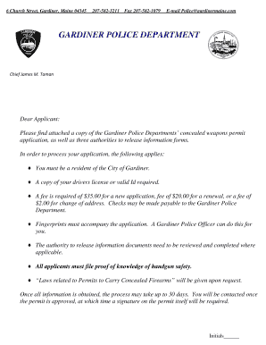 Fillable Online Police Dept. Concealed Weapons Permit Application ...