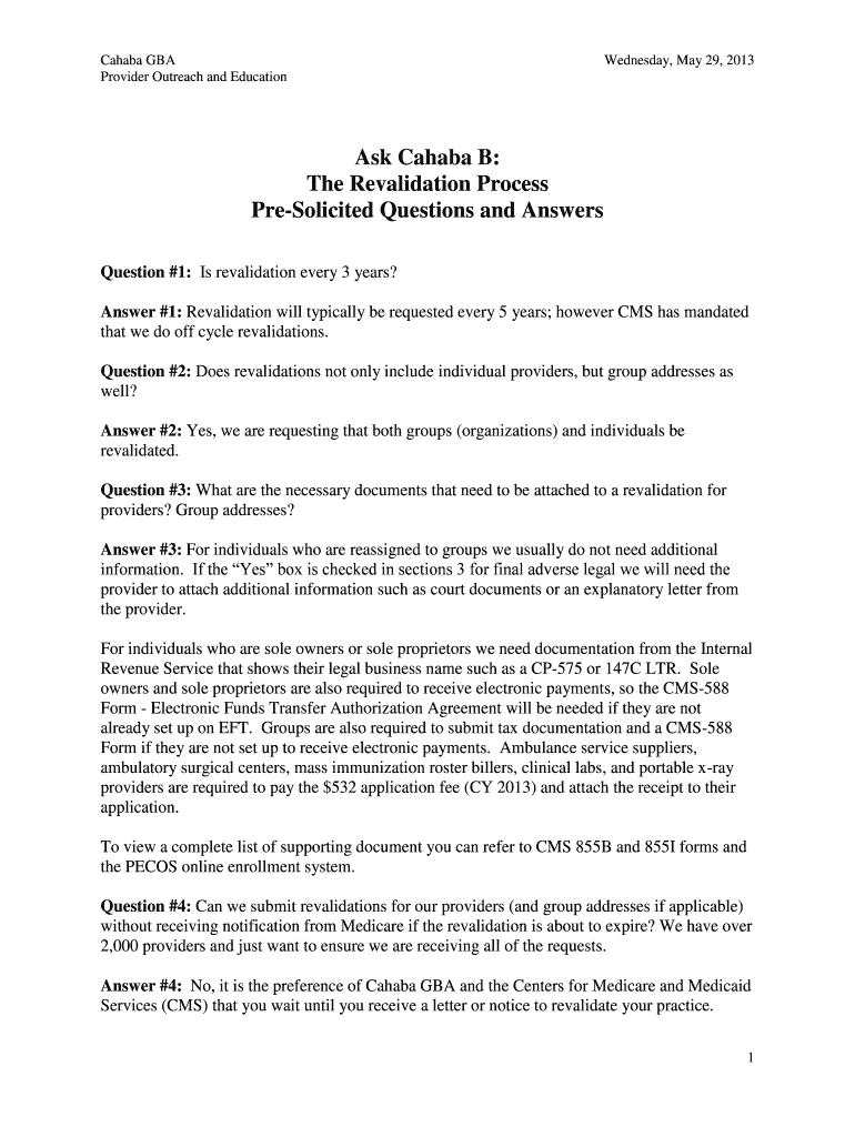 Fillable Online Ask Cahaba B: The Revalidation Process Fax Email Print ...