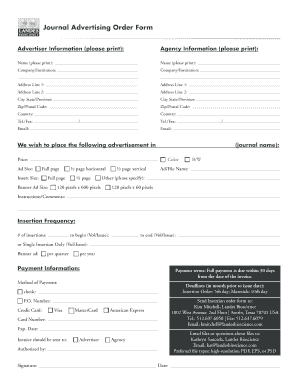 Fillable Online Journal Advertising Order Form - Landes Bioscience Fax ...