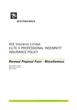 Fillable Online ACE (Australia) Elite II Professional Indemnity ...