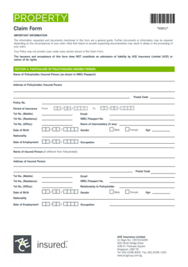 Fillable Online PROPERTY CLAIM FORM - ACE Group Fax Email Print - pdfFiller