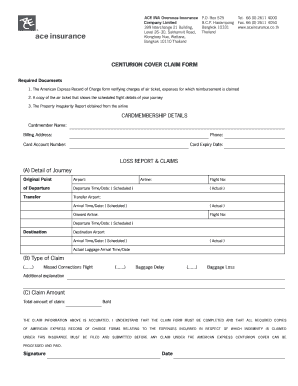 Fillable Online Centurion Cover Claim Form - ACE Group Fax Email Print ...