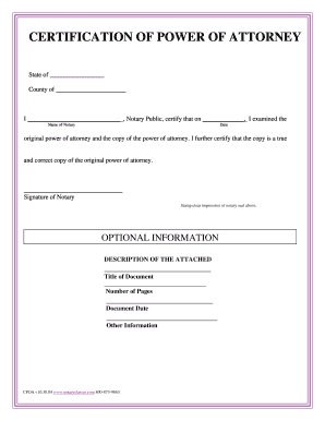 Fillable Online CERTIFICATION OF POWER OF ATTORNEY - blueseanotary.com ...