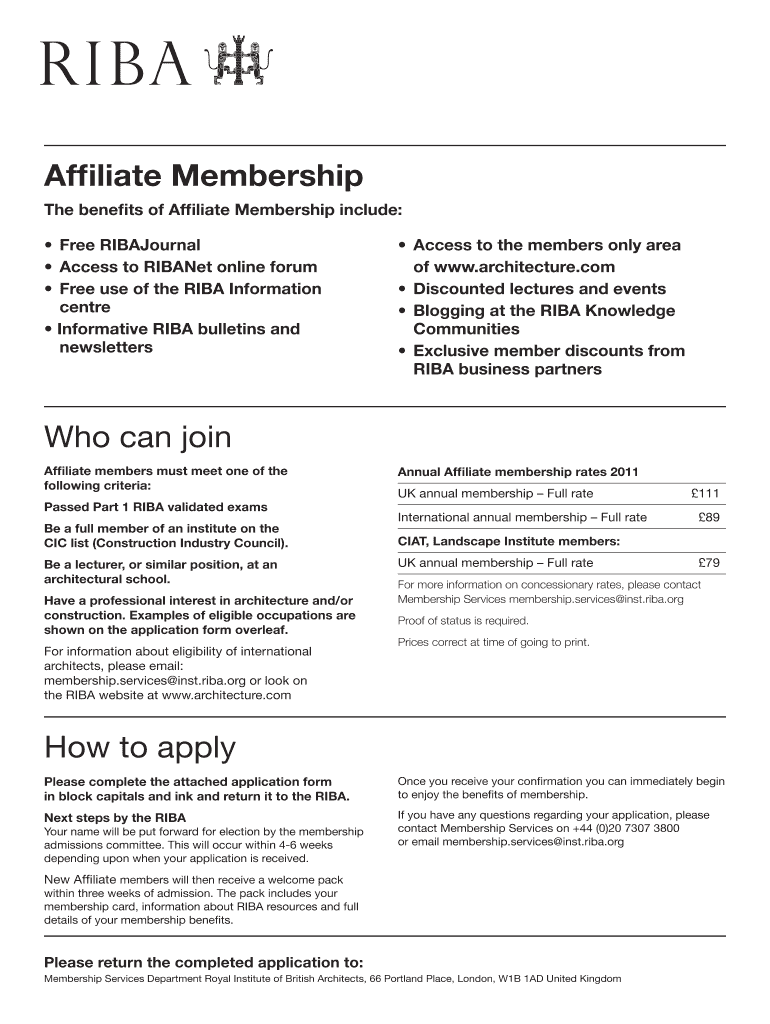 Fillable Online Affiliate Membership Application Fax Email Print ...