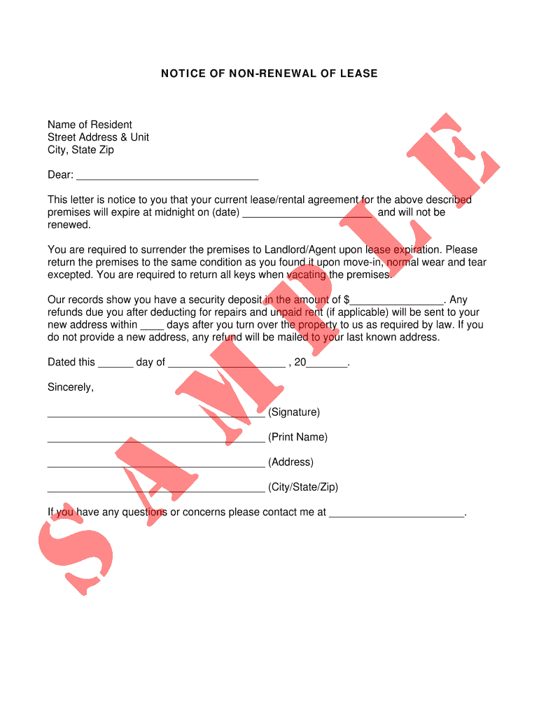 Non Renewal Letter Template Fill Online Printable Fillable Blank 