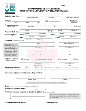 Fillable Online INTERNATIONAL STUDENT APPLICATION (Korean) Fax Email ...