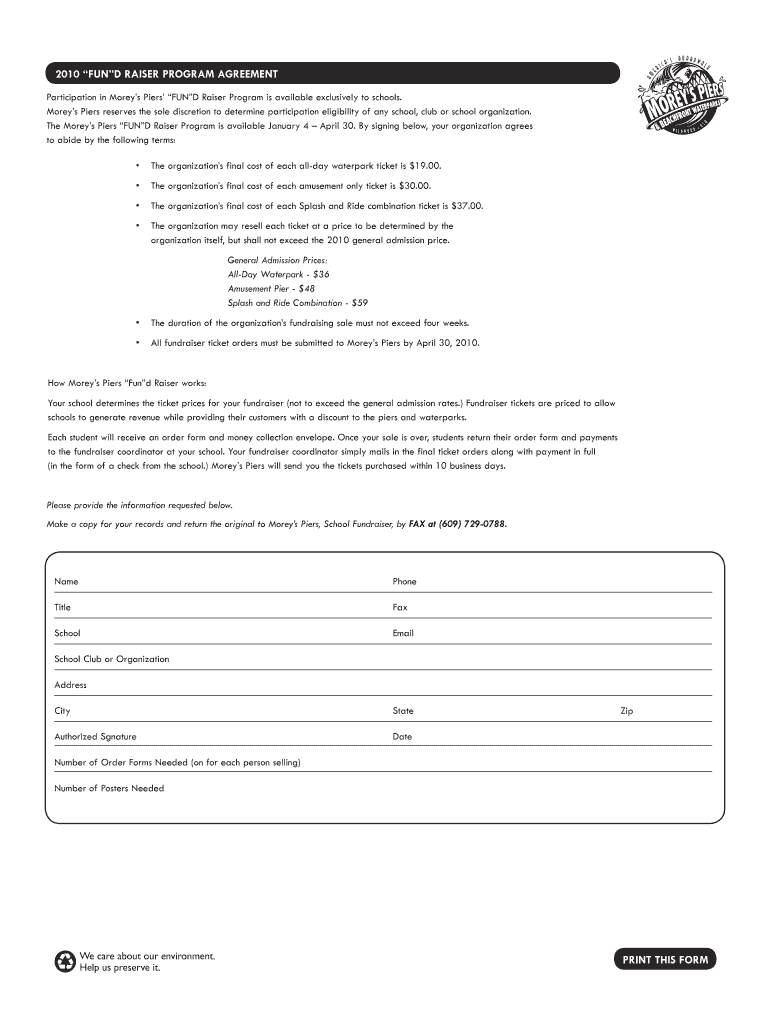 Fillable Online 2010 fun d raiser program agreement print this form ...