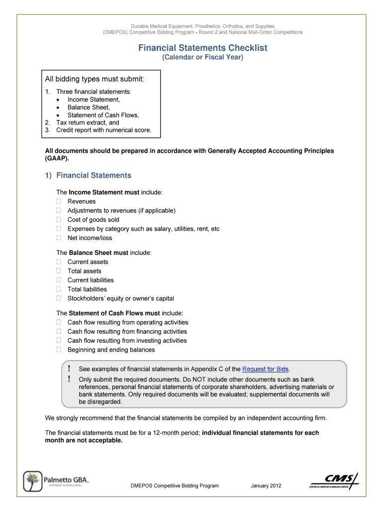Fillable Online DMEPOS Competitive Bidding Program Financial Statements ...