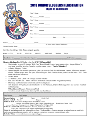 Fillable Online 2013 JUNIOR SLUGGERS REGISTRATION Fax Email Print ...