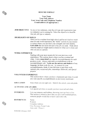 Fillable Online RESUME FORMAT Your Name Your Full Address Your Area ...
