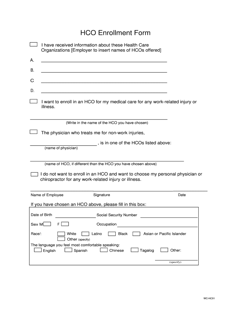 Fillable Online HCO Enrollment Form Fax Email Print - pdfFiller