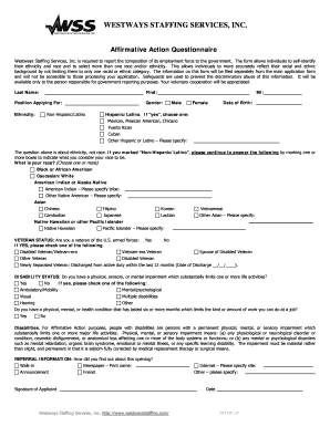 Fillable Online Affirmative Action Form - Westways Staffing Fax Email ...