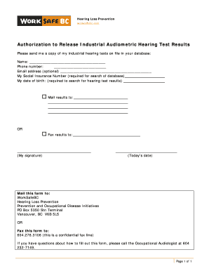 Fillable Online Authorization to Release Industrial Audiometric Hearing ...