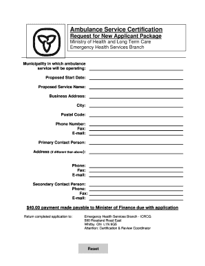 Fillable Online Ambulance Service Certification Request Form (pdf 48KB) Fax Email Print - pdfFiller