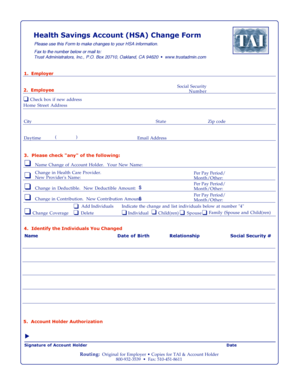 Fillable Online HSA Change Form - Trust Administrators, Inc. Fax Email ...