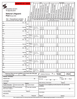 Fillable Online * * National Lifeguard: Pool - Lifesaving Society Fax ...